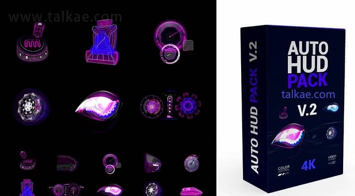 AE模板-AUTO HUD Pack V.2 赛博朋克HUD全息3D汽车主题元素动画-韬客AE
