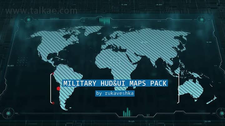 AE模板-Military HUD UI Maps 科技感UI界面元素世界地图标记动画-韬客AE