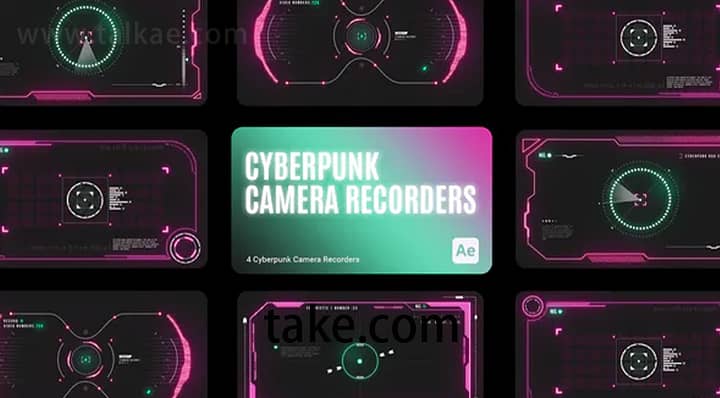 AE模板-Cyberpunk HUD Camera Recorder 赛博朋克HUD摄像机取景框科幻标线-韬客AE