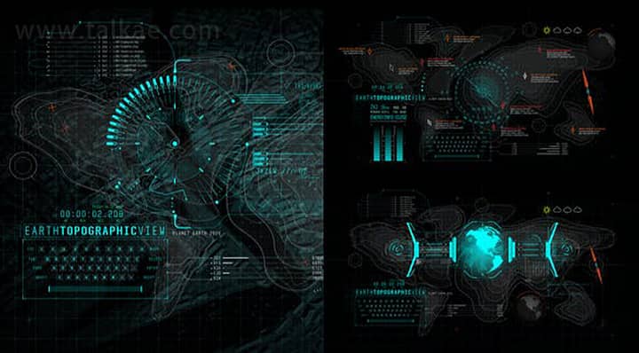 AE模板-HUD UI Earth 4 科技感电影游戏军事地图HUD界面地球元素V4-韬客AE