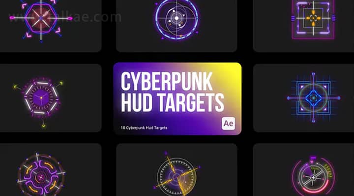 AE模板-Cyberpunk HUD Targets 未来科技感图形元素HUD界面目标锁定动画-韬客AE