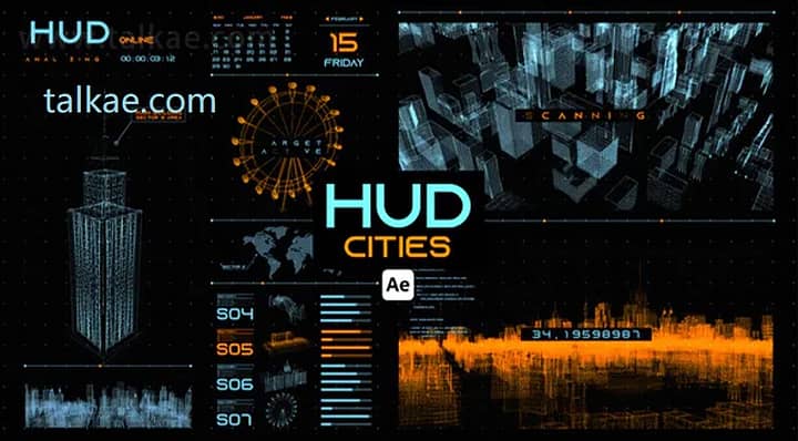 AE模板-HUD Cities 科技感城市建筑物主题元素全息HUD屏幕界面-韬客AE