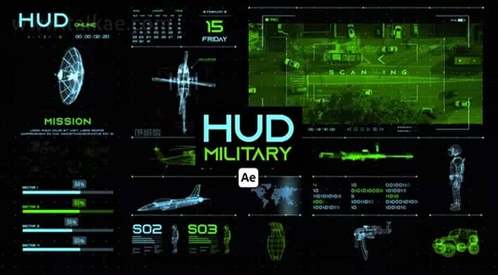 AE模板-HUD Military 科技感军事游戏地图HUD屏幕界面元素-韬客AE