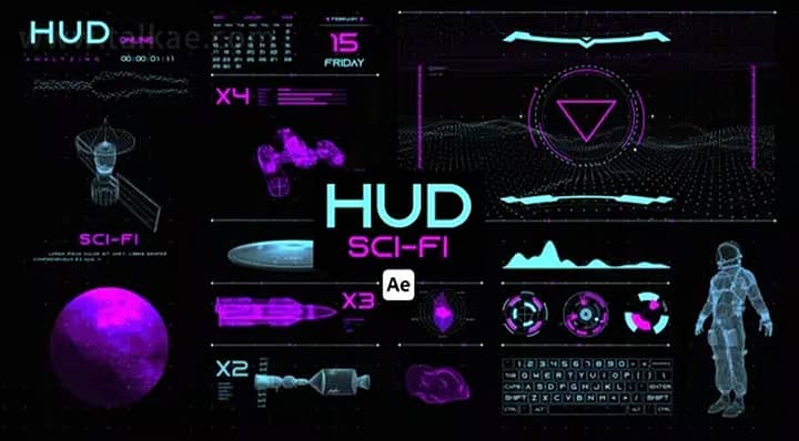 AE模板-HUD Sci-Fi 科技感军事游戏未来技术HUD屏幕界面元素-韬客AE